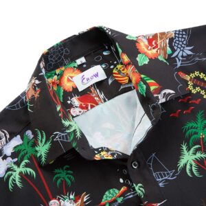 EUOW Men Christmas Button Down Shirt for Men Short Sleeve Funny Santa Hawaiian Vacation Shirts（Christmas Black,L