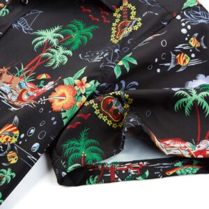 EUOW Men Christmas Button Down Shirt for Men Short Sleeve Funny Santa Hawaiian Vacation Shirts（Christmas Black,L