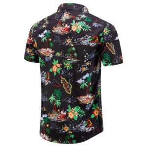 EUOW Men Christmas Button Down Shirt for Men Short Sleeve Funny Santa Hawaiian Vacation Shirts（Christmas Black,L