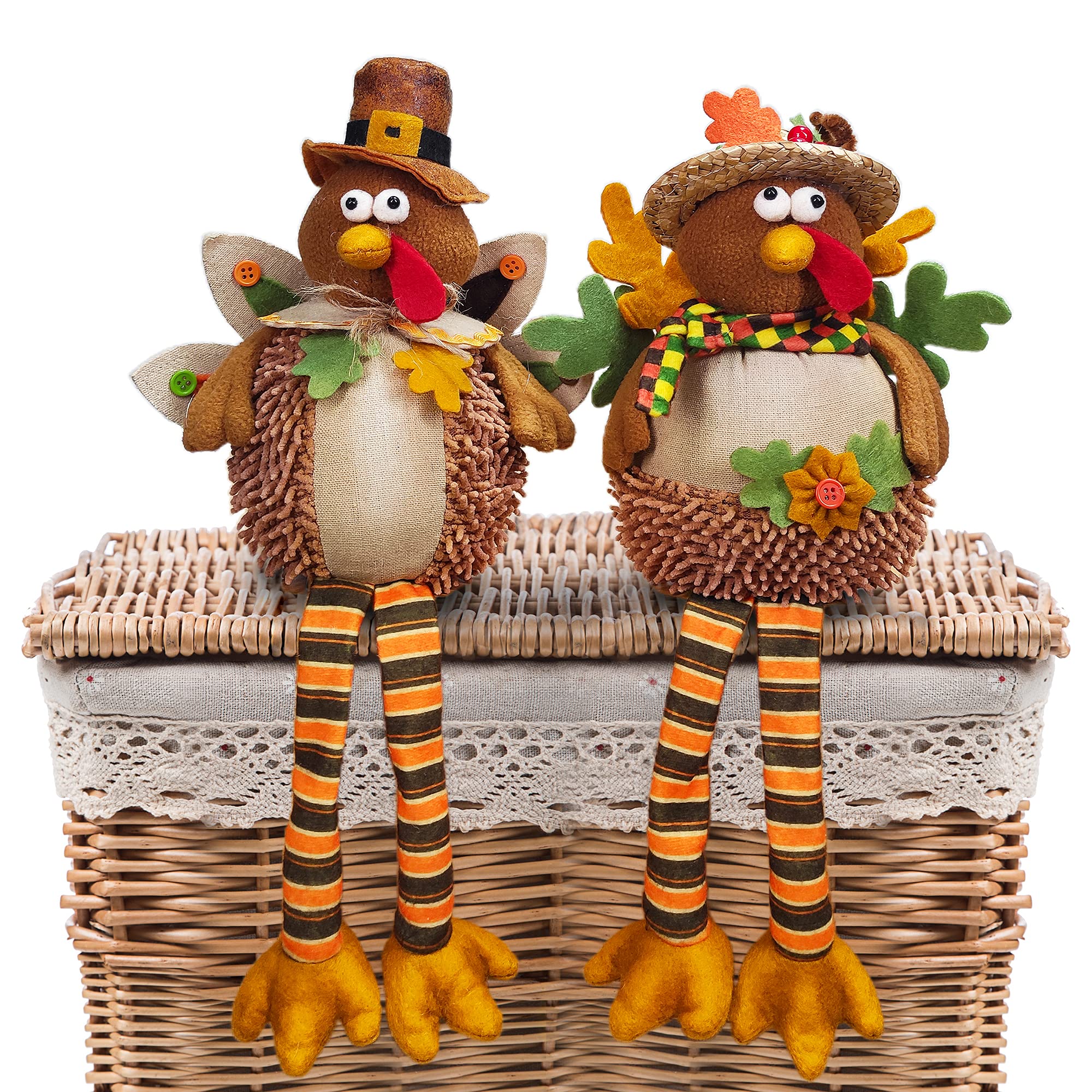 Ogrmar 15 Inch 2 Pack Stuffed Turkey Couple Doll Thanksgiving Tabletop Decorations Exquisite Handmade Turkey Plush Doll Kit for Autumn Harvest Home and Room Table Ornaments