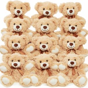 quaakssi teddy bears bulk 12 packs teddy bear stuffed animal plush toys gift for kid girlfriend,13.5 inches dark brown stuffed bears for christmas valentine's day birthday wedding party