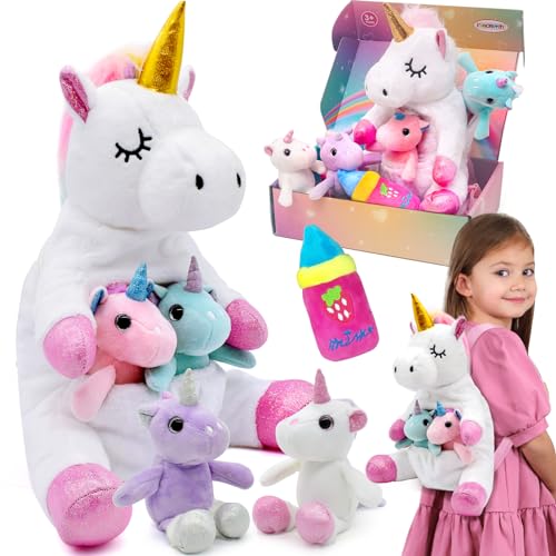 FUNCREVITY Unicorns Gifts for Girls Unicorn Stuffed Animals Unicorn Plush Toys Mommy Unicorn with 4 Babies Valentines Christmas Birthday Gifts for Girls Kids Toys Age 4 5 6 7 8+ Year Old