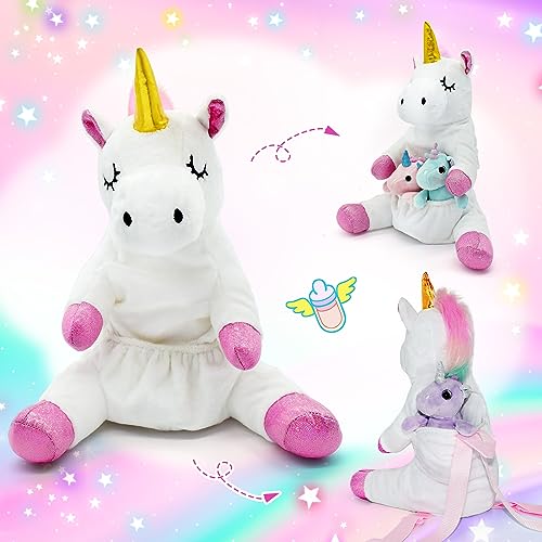 FUNCREVITY Unicorns Gifts for Girls Unicorn Stuffed Animals Unicorn Plush Toys Mommy Unicorn with 4 Babies Valentines Christmas Birthday Gifts for Girls Kids Toys Age 4 5 6 7 8+ Year Old