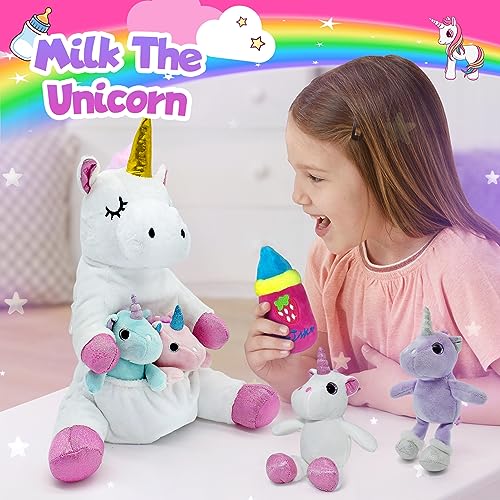 FUNCREVITY Unicorns Gifts for Girls Unicorn Stuffed Animals Unicorn Plush Toys Mommy Unicorn with 4 Babies Valentines Christmas Birthday Gifts for Girls Kids Toys Age 4 5 6 7 8+ Year Old