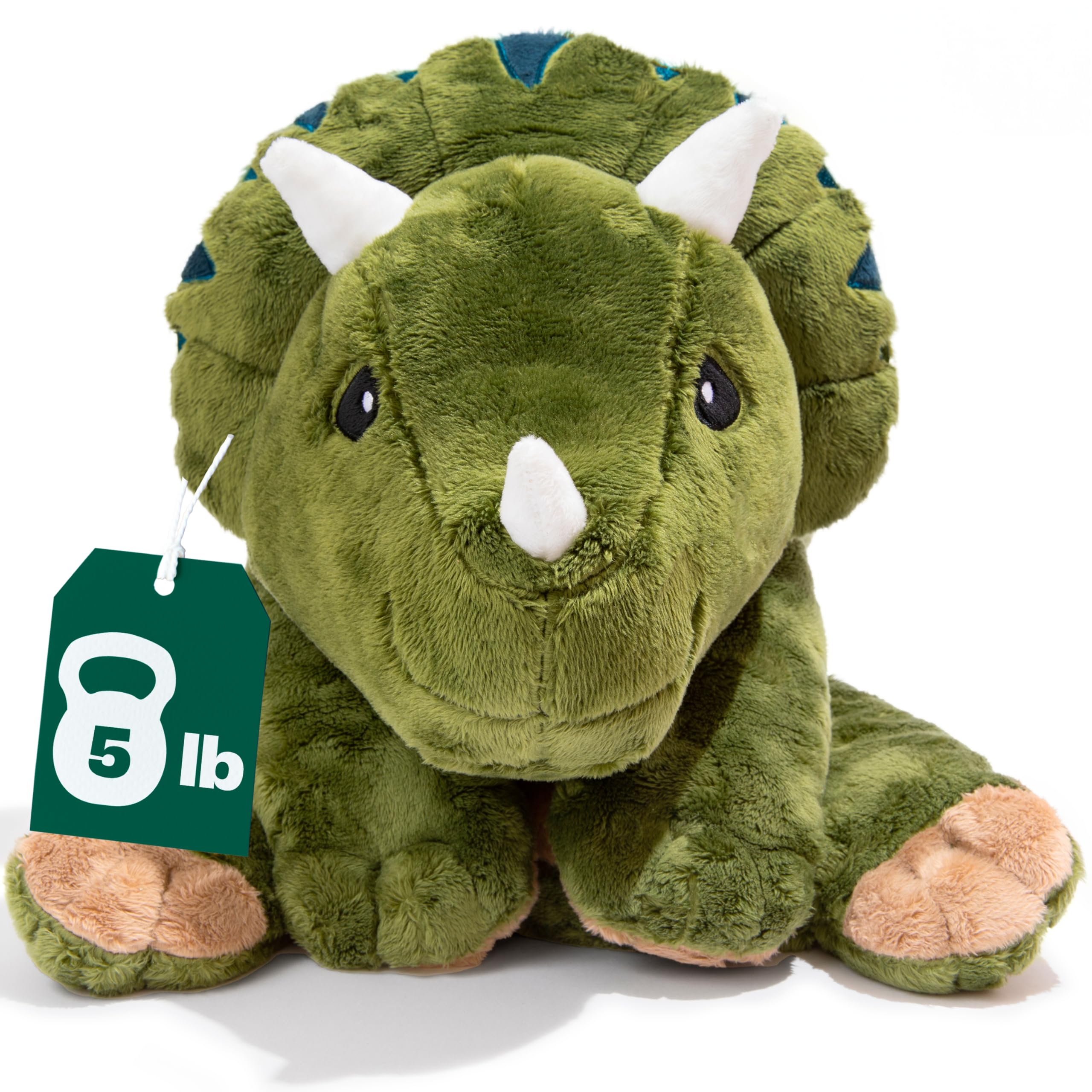 Brease 5 lb Weighted Green Dinosaur Stuffed Animal - Large, Cute Plush Toy Dino for Gentle Embrace and Peaceful Times, Huggable Companion for Kids & Adults, Ideal Heavy Plushie for All Ages