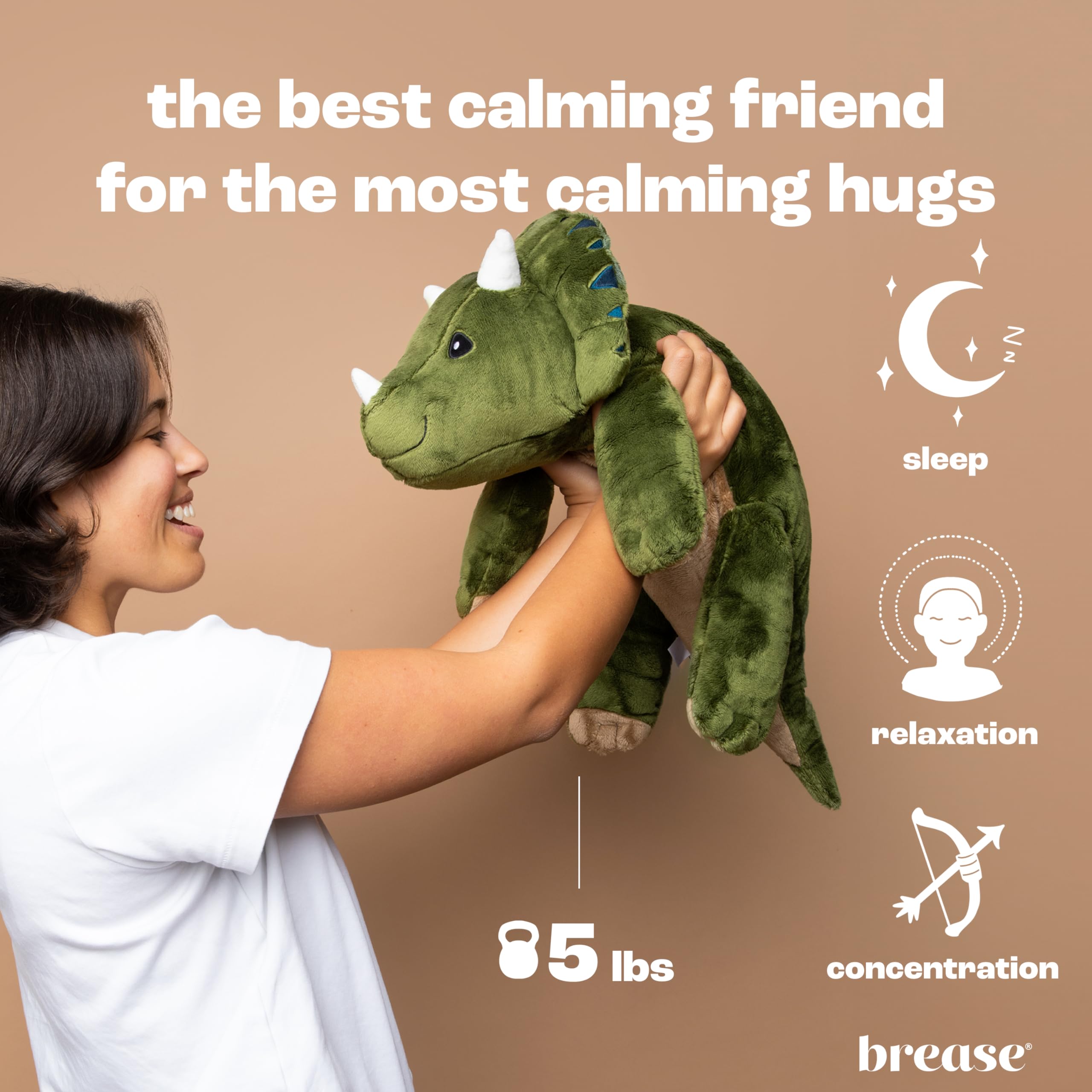 Brease 5 lb Weighted Green Dinosaur Stuffed Animal - Large, Cute Plush Toy Dino for Gentle Embrace and Peaceful Times, Huggable Companion for Kids & Adults, Ideal Heavy Plushie for All Ages