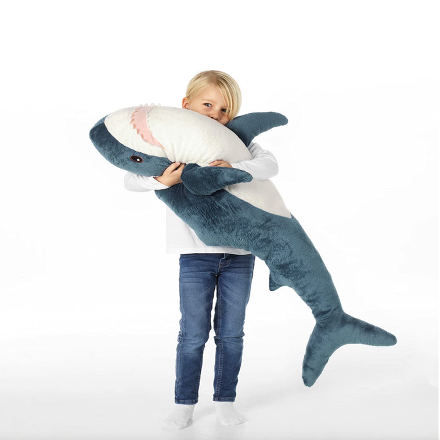 DongAi Plush Shark Toy Pillow, 31-inch Giant Shark Plush Animal Toy Super Soft and Cute Pillow Children’s Boys and Girls Room Decoration Bedtime Gift (80CM,blue) (blue)