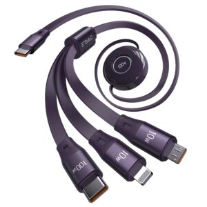 cafele multi charging cable [travel companion] 100w retractable charging cable, 3in1 charging cable multiple ends with usb c, usb l, micro usb, chargers for multiple devices phone 14 samsung macbook