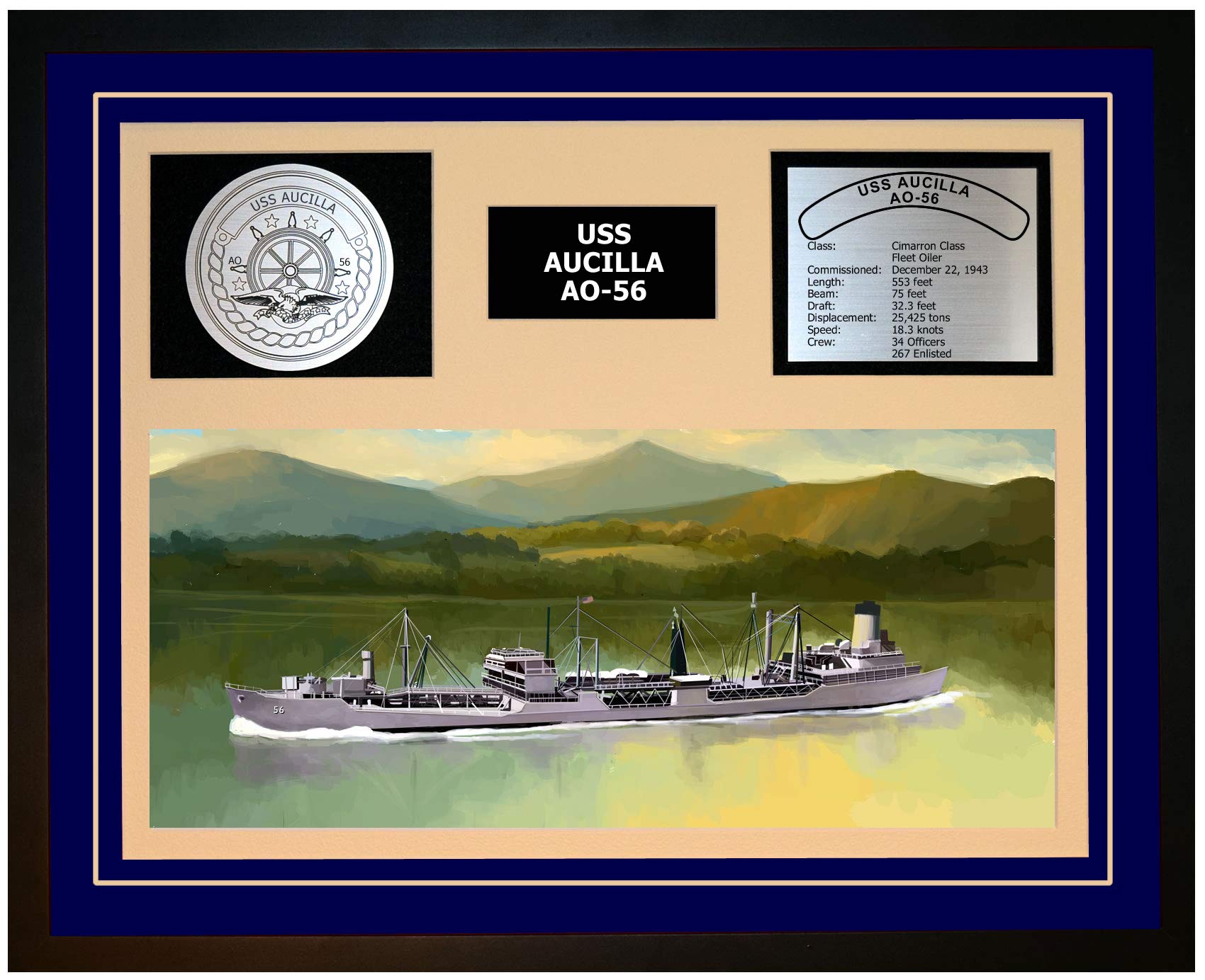 Navy Emporium USS AUCILLA AO 56 Framed Navy Ship Display Blue