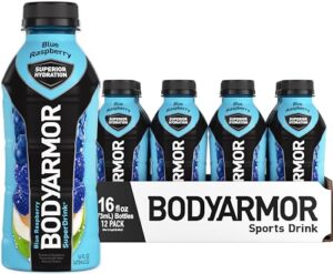 bodyarmor sports drink sports beverage, blue raspberry, coconut water hydration, natural flavors with vitamins, potassium-packed electrolytes, perfect for athletes, 16 fl oz (pack of 12)