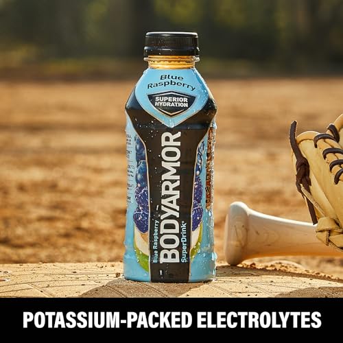 BODYARMOR Sports Drink Sports Beverage, Blue Raspberry, Coconut Water Hydration, Natural Flavors With Vitamins, Potassium-Packed Electrolytes, Perfect For Athletes, 16 Fl Oz (Pack of 12)