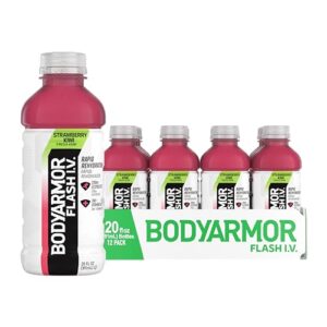 bodyarmor flash i.v. electrolyte beverage, strawberry kiwi, 20 fl oz (pack of 12)