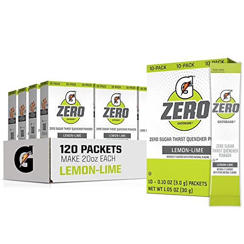 Gatorade G Zero Powder, Lemon Lime, 0.10oz Packets, 10 Count (Pack of 12)