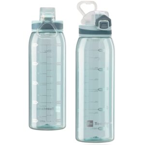 teentumn 30oz sport water bottle with time markers, large durable gym clear plastic bottle tritan bpa free for fitness, outdoor enthusiasts, leakproof green (pack of 1)