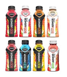 bodyarmor sports drink sports beverage, multi-flavor variety sampler pack, natural flavors with vitamins, potassium-packed electrolytes, no preservatives, 12 fl oz with oasis snacks sticker (8 flavor variety, pack of 8)