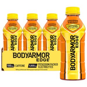 bodyarmor edge sports drink with caffeine, orange frenzy, potassium-packed electrolytes, caffeine boost, natural flavors with vitamins, perfect for athletes 20.2 fl oz (pack of 12)