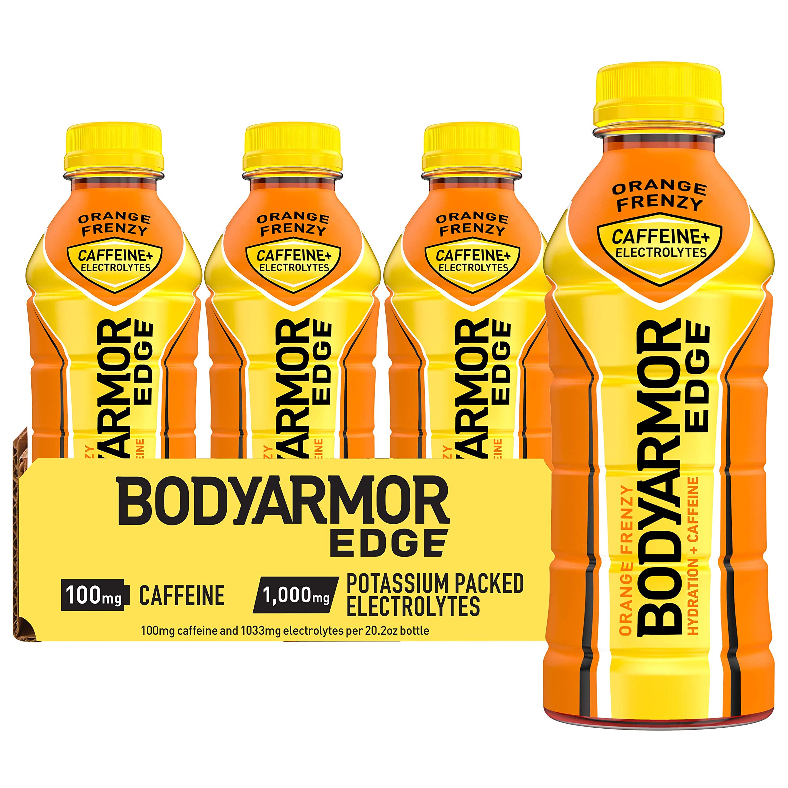 BODYARMOR EDGE Sports Drink with Caffeine, Orange Frenzy, Potassium-Packed Electrolytes, Caffeine Boost, Natural Flavors With Vitamins, Perfect for Athletes 20.2 Fl Oz (Pack of 12)