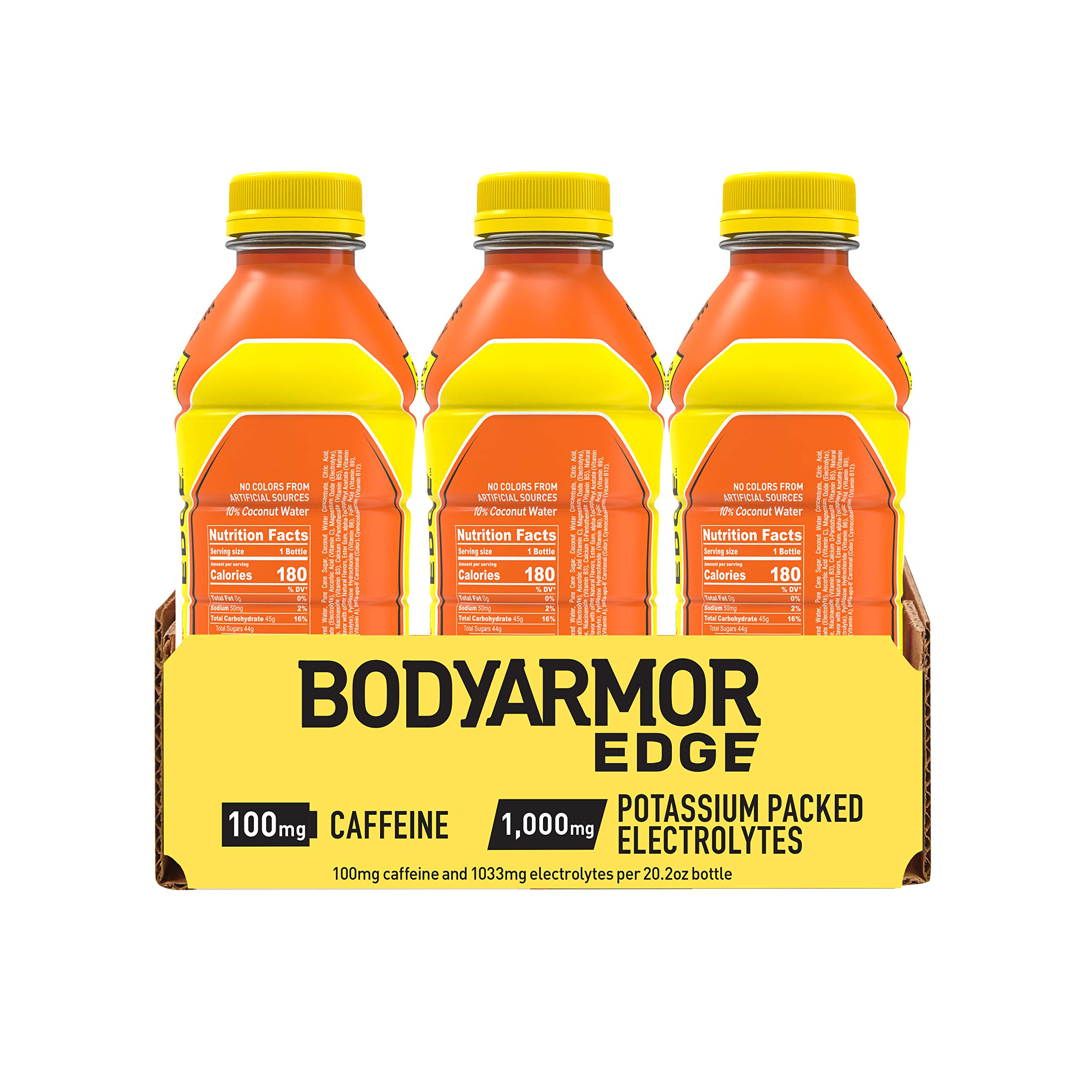 BODYARMOR EDGE Sports Drink with Caffeine, Orange Frenzy, Potassium-Packed Electrolytes, Caffeine Boost, Natural Flavors With Vitamins, Perfect for Athletes 20.2 Fl Oz (Pack of 12)