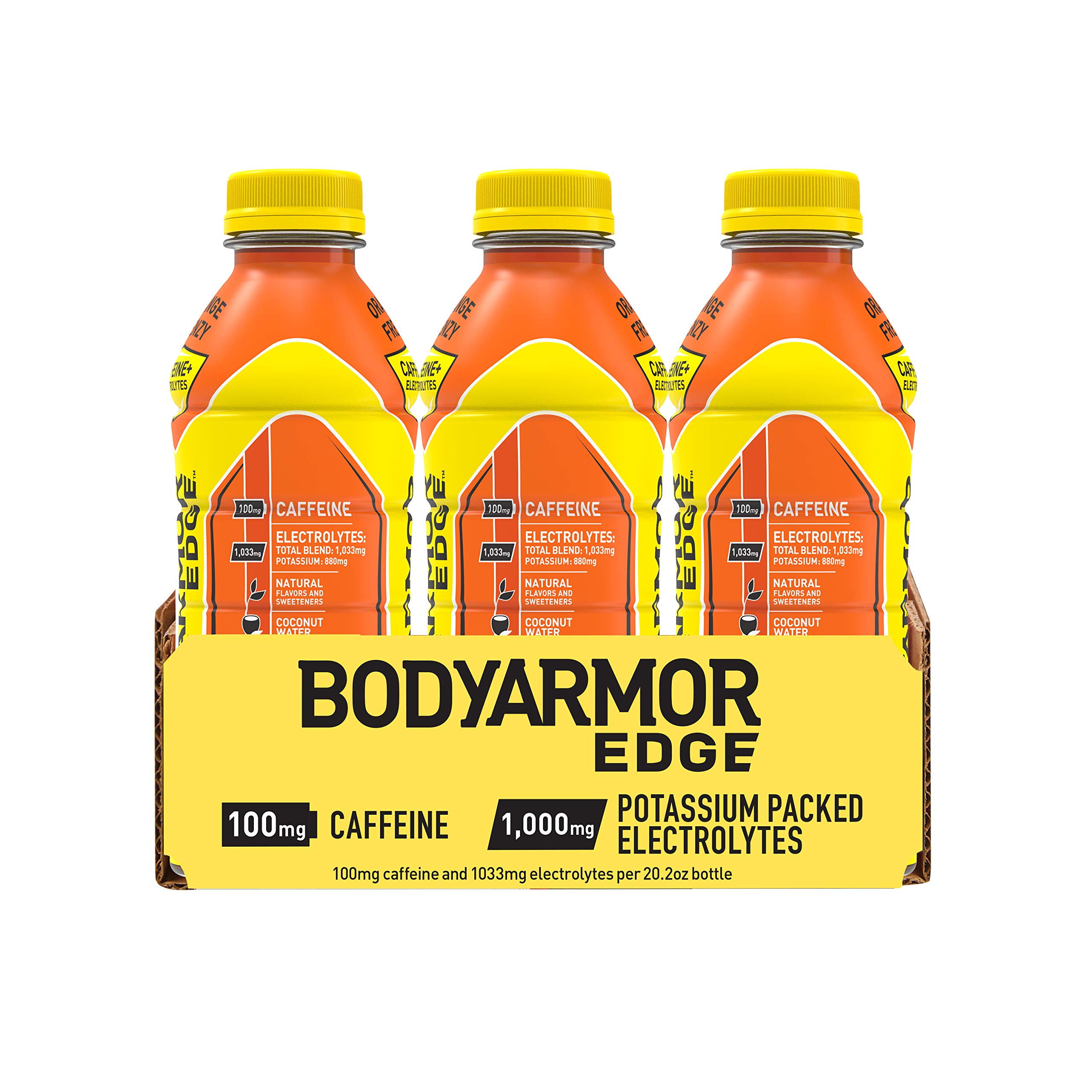 BODYARMOR EDGE Sports Drink with Caffeine, Orange Frenzy, Potassium-Packed Electrolytes, Caffeine Boost, Natural Flavors With Vitamins, Perfect for Athletes 20.2 Fl Oz (Pack of 12)