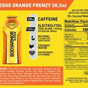 BODYARMOR EDGE Sports Drink with Caffeine, Orange Frenzy, Potassium-Packed Electrolytes, Caffeine Boost, Natural Flavors With Vitamins, Perfect for Athletes 20.2 Fl Oz (Pack of 12)