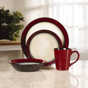 Pfaltzgraff Aria Red 16-Piece Stoneware Dinnerware Set, Service for 4 Black