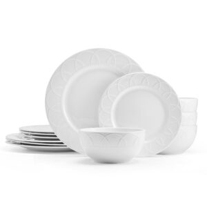 pfaltzgraff jules 12 piece dinnerware set, service for 4 white