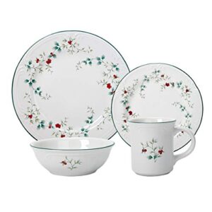 pfaltzgraff 5072007 winterberry holiday 16 piece dinnerware set, service for 4, white