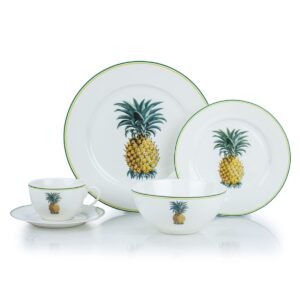 everything kitchens 20-piece porcelain dinnerware set | pineapple