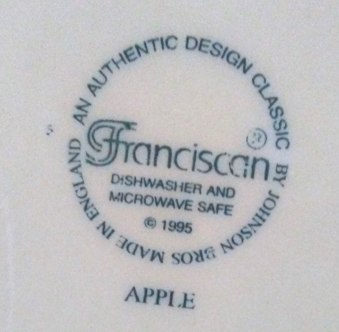 Franciscan Apple Salad Plate, Franciscan Apple Salad Plate Made in England 1995, Johnson Brothers Franciscan Apple