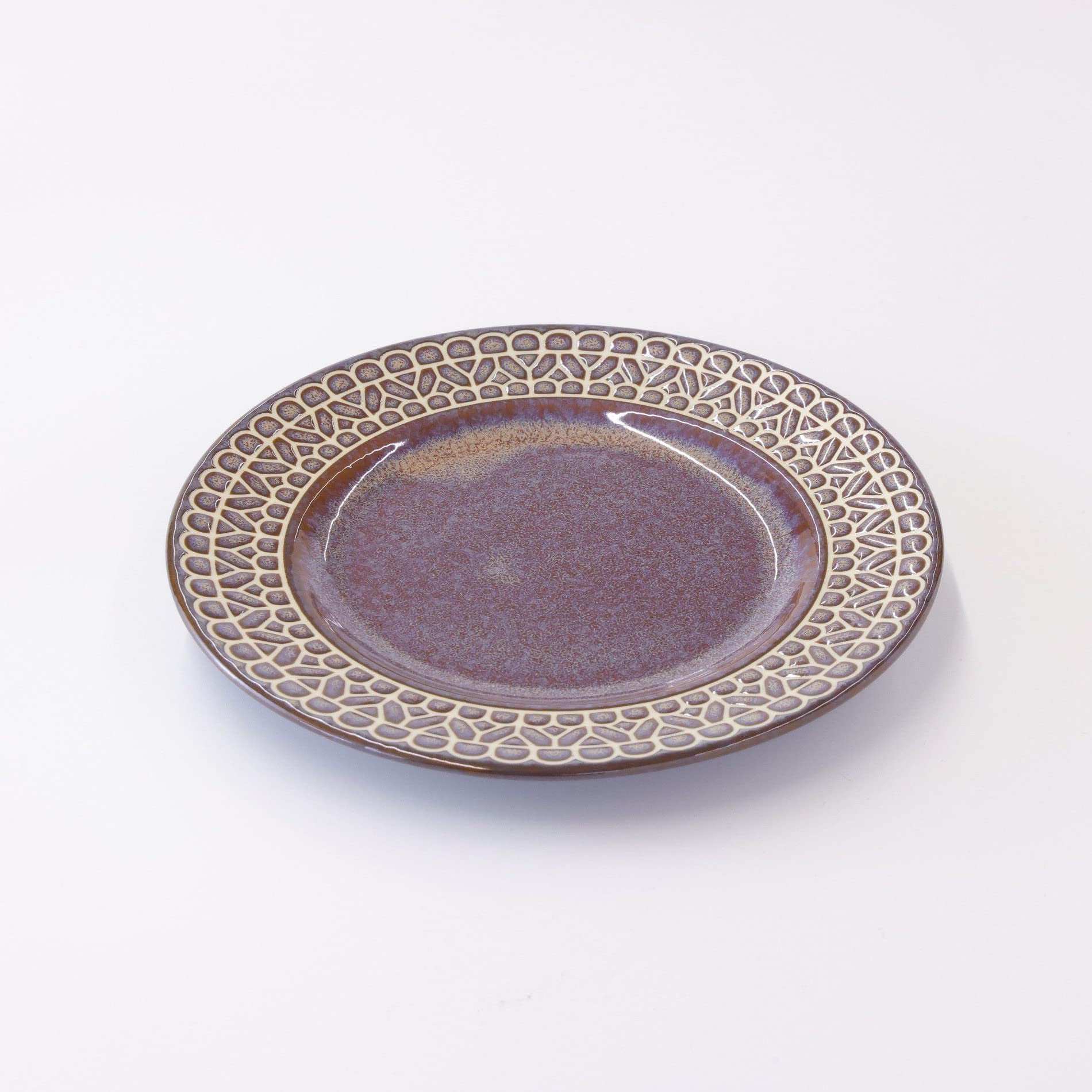 Product of Gifu Japan MIno Ware Serving Plate, Lace Rim 6.6" Plate, Brown, Japanese Ceramic Plate, Microwave/Dishwasher Safe