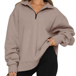 Trendy Queen Womens Oversized Half Zip Cropped Pullover Sweatshirts Fleece Jackets Quarter Zip Sweaters Hoodies Fall Clothes Outfits 2024