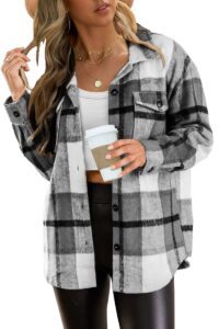 automet womens fall outfits fashion clothes tops oversized flannel jackets shirts button down long sleeve shacket blouse 2024 grey