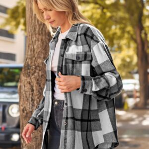 AUTOMET Womens Fall Outfits Fashion Clothes Tops Oversized Flannel Jackets Shirts Button Down Long Sleeve Shacket Blouse 2024 Grey