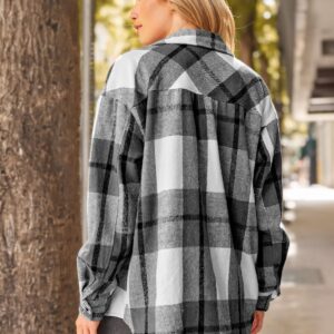 AUTOMET Womens Fall Outfits Fashion Clothes Tops Oversized Flannel Jackets Shirts Button Down Long Sleeve Shacket Blouse 2024 Grey