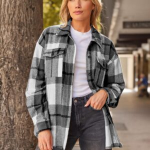 AUTOMET Womens Fall Outfits Fashion Clothes Tops Oversized Flannel Jackets Shirts Button Down Long Sleeve Shacket Blouse 2024 Grey