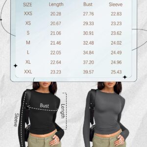 Trendy Queen Long Sleeve Shirts for Women Basic Spring Crop Tops Tight Slim Fit Cute Going Out Outfits Teen Girls Fall Winter Y2k Clothes 2024 Gray