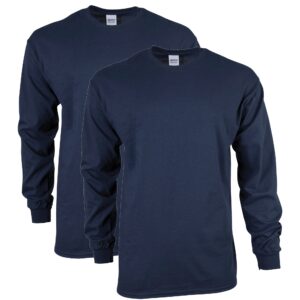 gildan men's ultra cotton long sleeve t-shirt, style g2400, multipack, navy (2-pack), x-large