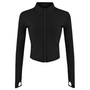 lviefent womens lightweight full zip running track jacket workout slim fit yoga sportwear with thumb holes (black, small)