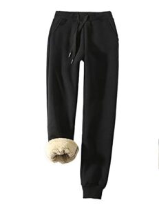 yeokou women's warm sherpa lined athletic sweatpants jogger fleece pants (medium, black)