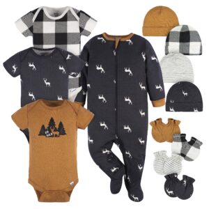 gerber baby boys and girls 12 piece layette gift set, brown deer, 3-6 months