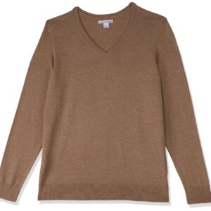 Amazon Essentials Women's Classic-Fit Lightweight Long-Sleeve V-Neck Sweater (Available in Plus Size), Camel Heather, Medium