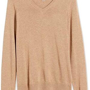 Amazon Essentials Women's Classic-Fit Lightweight Long-Sleeve V-Neck Sweater (Available in Plus Size), Camel Heather, Medium