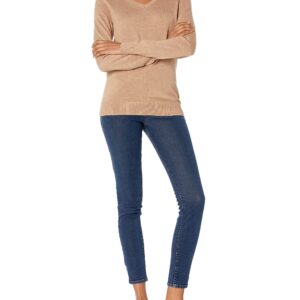 Amazon Essentials Women's Classic-Fit Lightweight Long-Sleeve V-Neck Sweater (Available in Plus Size), Camel Heather, Medium