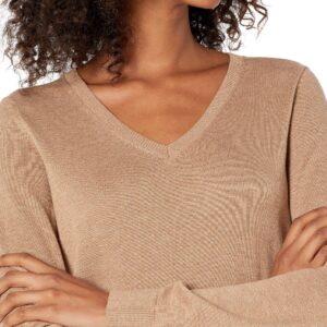 Amazon Essentials Women's Classic-Fit Lightweight Long-Sleeve V-Neck Sweater (Available in Plus Size), Camel Heather, Medium