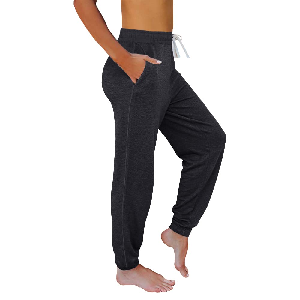 AUTOMET Baggy Sweatpants for Women with Pockets-Lounge Womens Pajams Pants-Womens Running Joggers for Yoga Workout BlackGrey