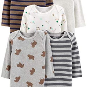 Simple Joys by Carter's Baby Boy's 5-Pack Long-Sleeve Bodysuit Shirt, bears/animals green/stripes, 3-6 Months