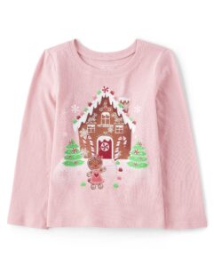 the children's place baby girls' and toddler long sleeve christmas graphic t-shirt, gingerbread, 2t