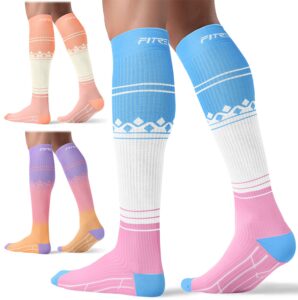 fitrell 3 pairs compression socks for women and men 20-30mmhg- support socks for travel, running, nurse, medical, bliss cream, s/m