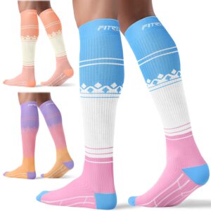 FITRELL 3 Pairs Compression Socks for Women and Men 20-30mmHg- Support Socks for Travel, Running, Nurse, Medical, Bliss Cream, S/M