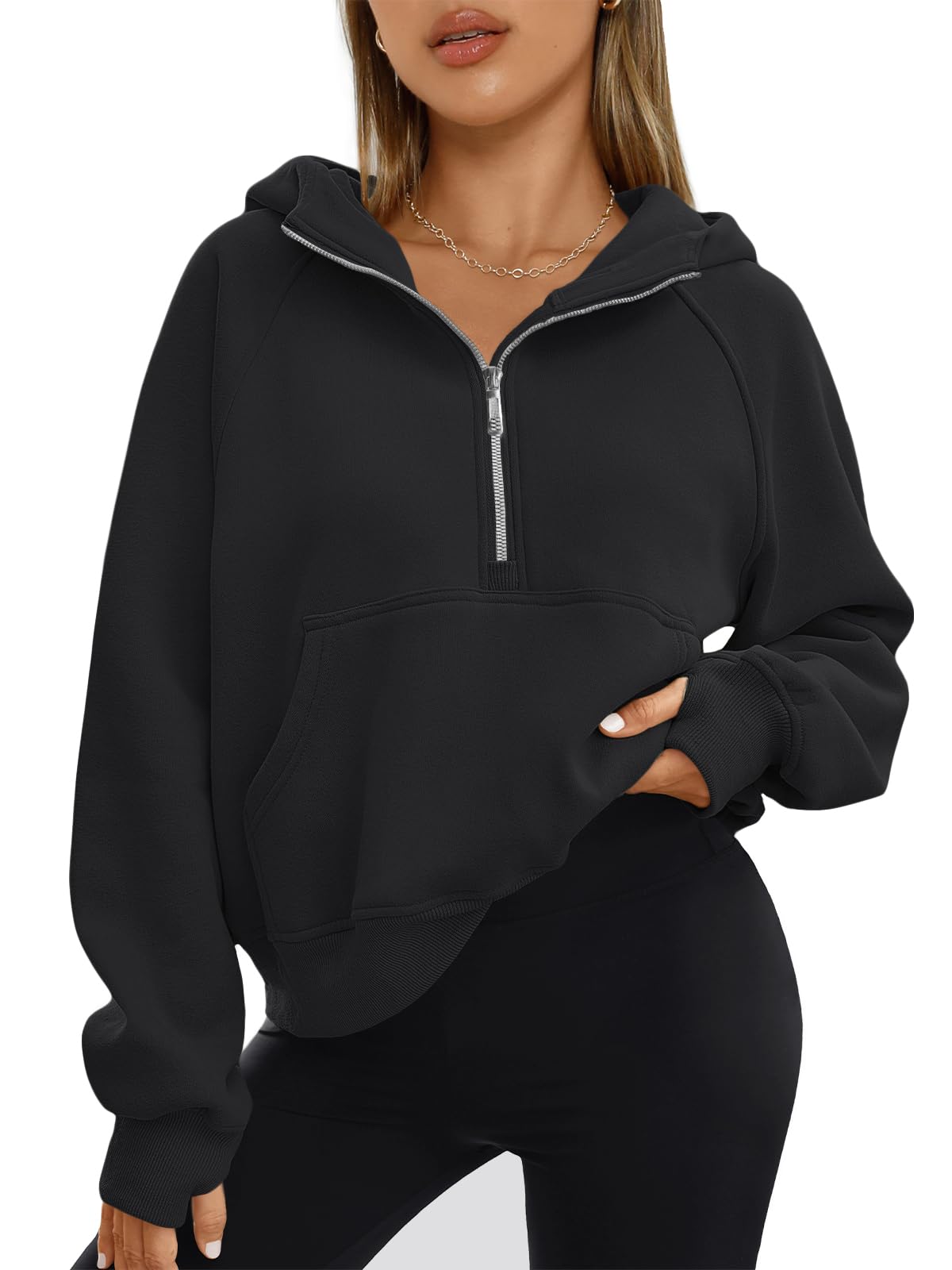 AUTOMET Hoodies Sweatshirts for Women Cropped Quarter Half Zip Up Jackets Pullover Sweaters Trendy Fall Outfits Winter Clothes 2024 Black